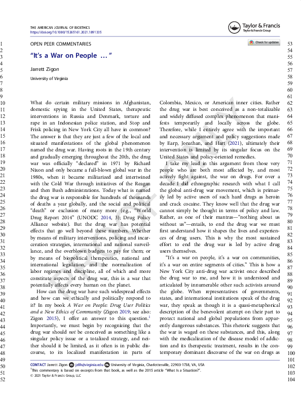 (PDF) "It's a War on People