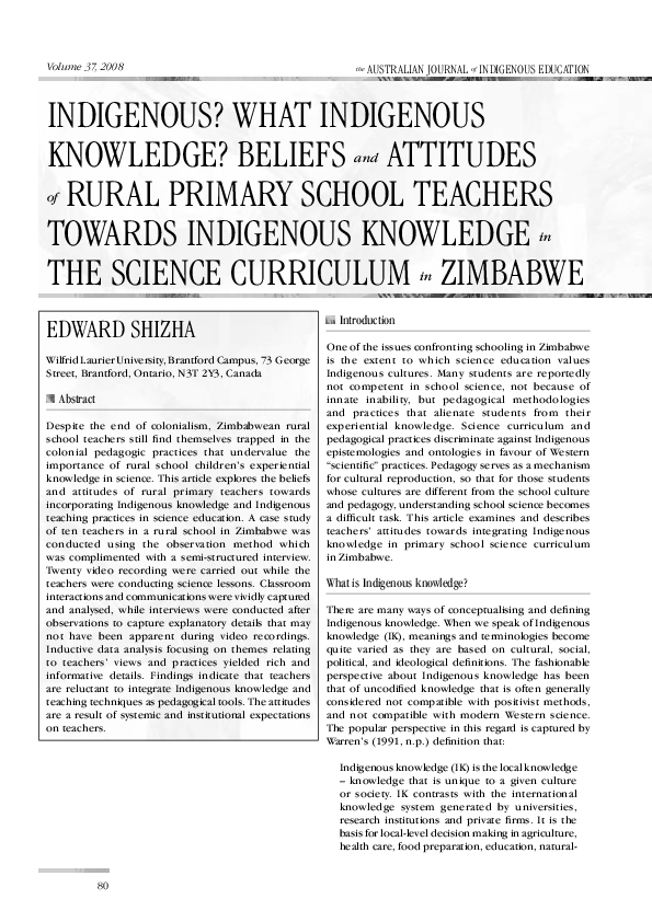 (PDF) Indigenous? What Indigenous Knowledge? Beliefs and Attitudes of ...