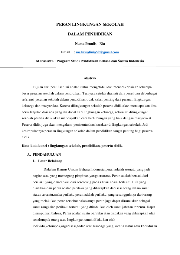 (PDF) Peran lingkungan sekolah dalam pendidikan