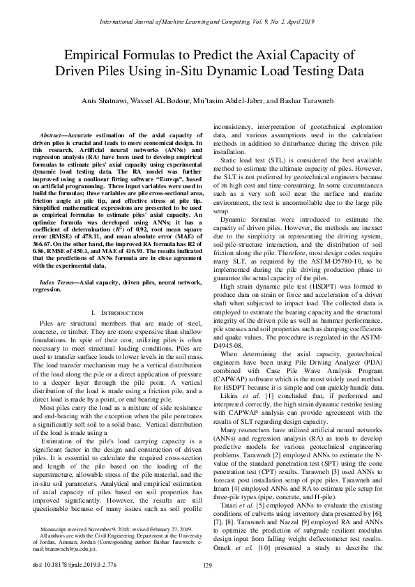 (PDF) Empirical Formulas to Predict the Axial Capacity of Driven Piles ...