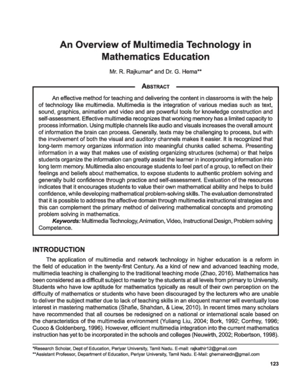 (PDF) An Overview of Multimedia Technology in Mathematics Education