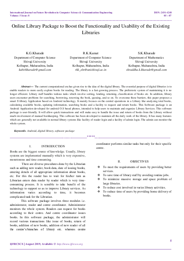 (PDF) Online Library Package to Boost the Functionality and Usability of the Existing Libraries