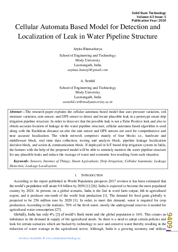 (PDF) Cellular Automata Based Model for Detection and Localization of Leak in Water Pipeline ...