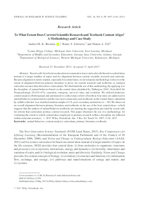 (PDF) To what extent does current research and textbook content align ...