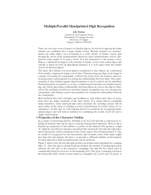 (PDF) Multiple/Parallel Handprinted Digit Recognition