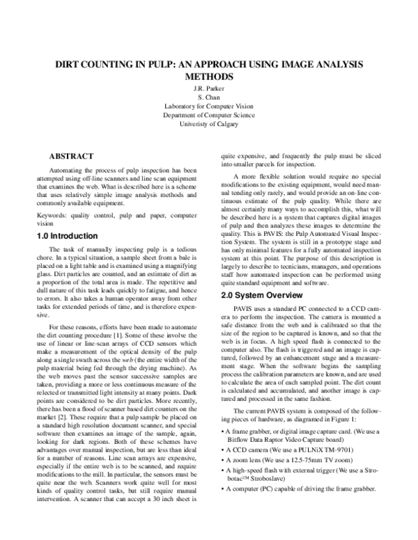 (PDF) DIRT COUNTING IN PULP: AN APPROACH USING IMAGE ANALYSIS METHODS