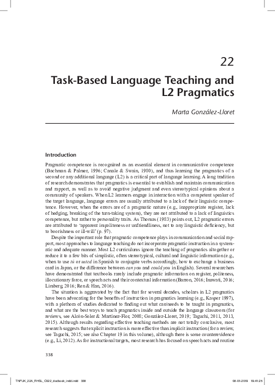 (PDF) Task-Based Language Teaching and L2 Pragmatics