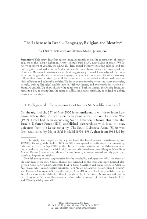 (PDF) Lebanese in Israel – Language, Religion and Identity