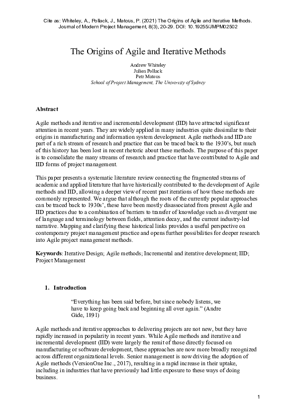 (PDF) The Origins of Agile and Iterative Methods