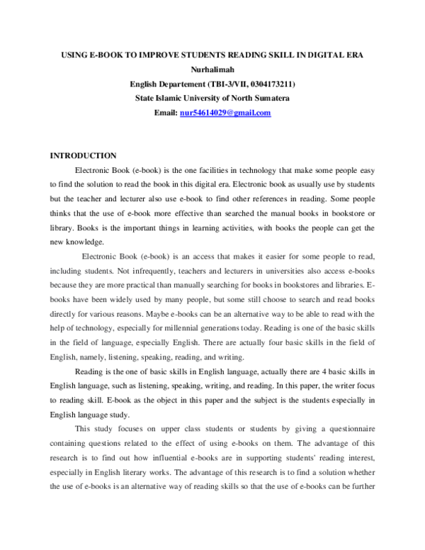 (PDF) USING E-BOOK TO IMPROVE STUDENTS READING SKILL IN DIGITAL ERA