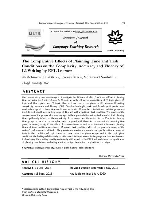 Pdf The Comparative Effects Of Planning Time And Task Conditions On The Complexity Accuracy