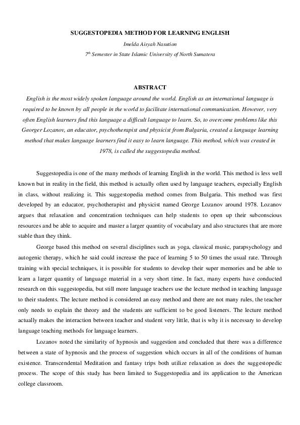 (PDF) SUGGESTOPEDIA METHOD FOR LEARNING ENGLISH