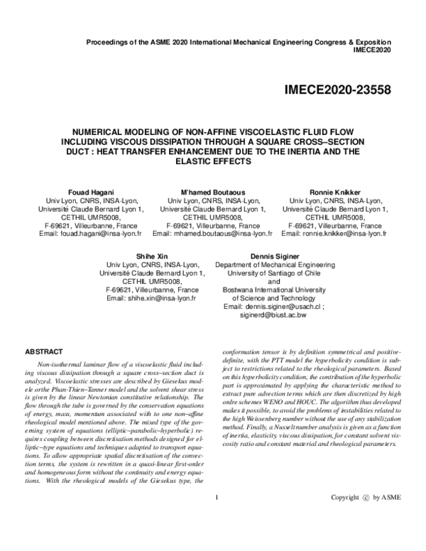 (PDF) Numerical Modeling of Non-Affine Viscoelastic Fluid Flow Including Viscous Dissipation ...