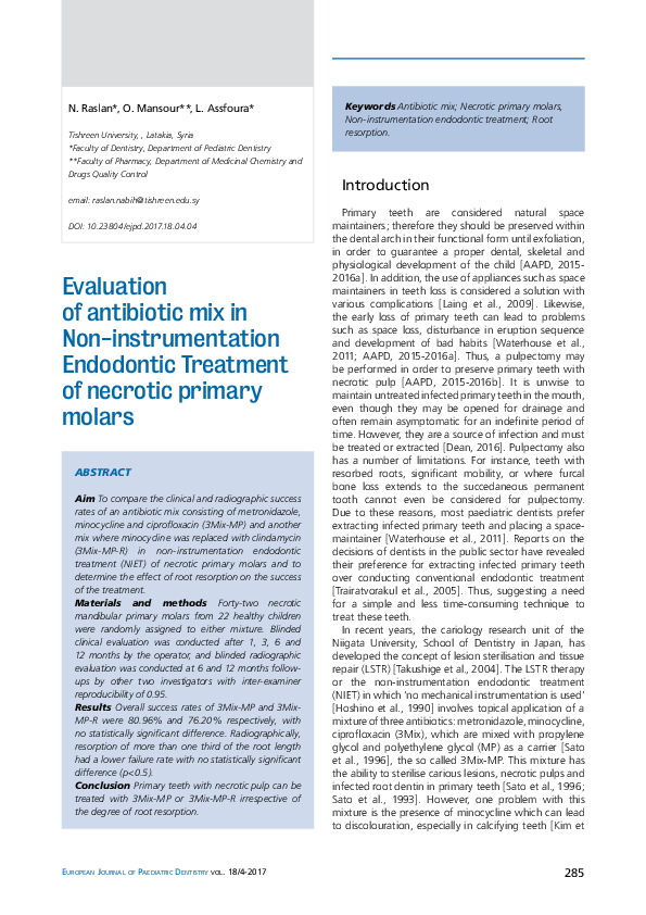 (PDF) Evaluation of antibiotic mix in Non-instrumentation Endodontic ...