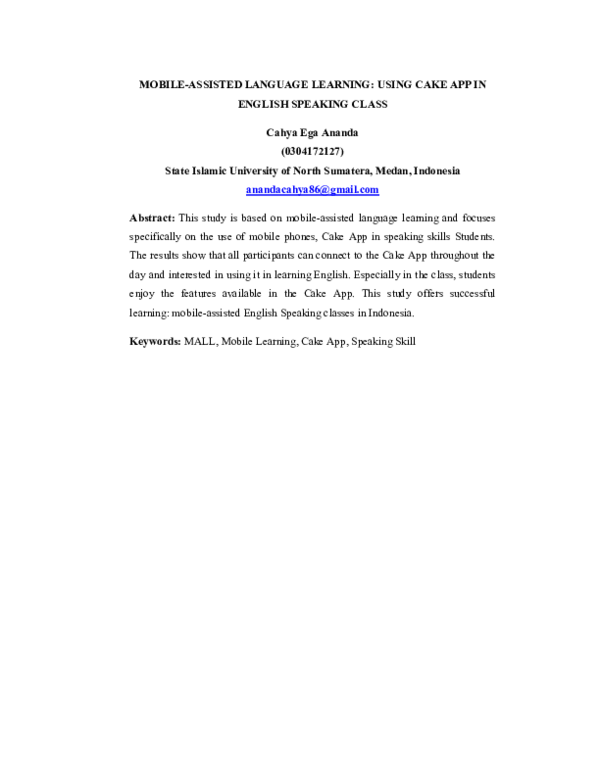 (PDF) MOBILE-ASSISTED LANGUAGE LEARNING: USING CAKE APP IN ENGLISH ...