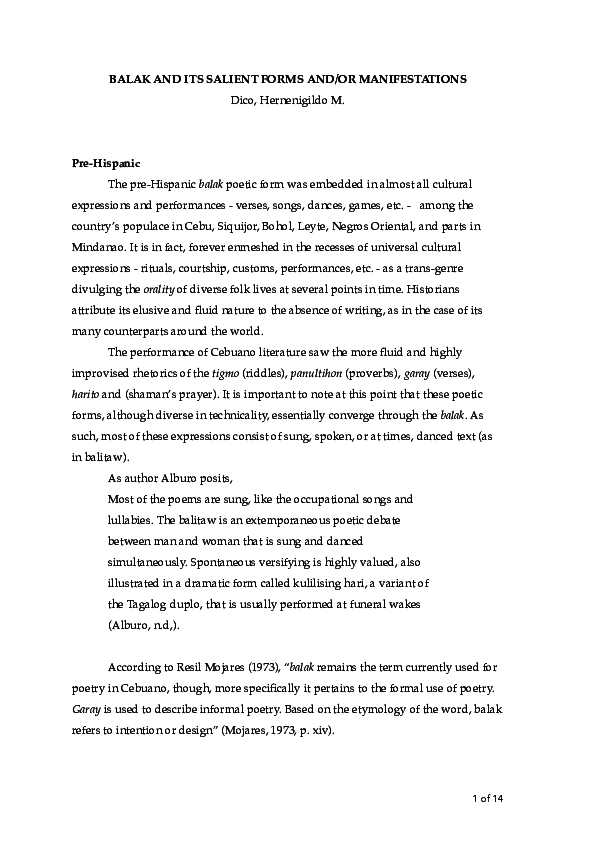 (PDF) BALAK AND ITS SALIENT FORMS AND/OR MANIFESTATIONS