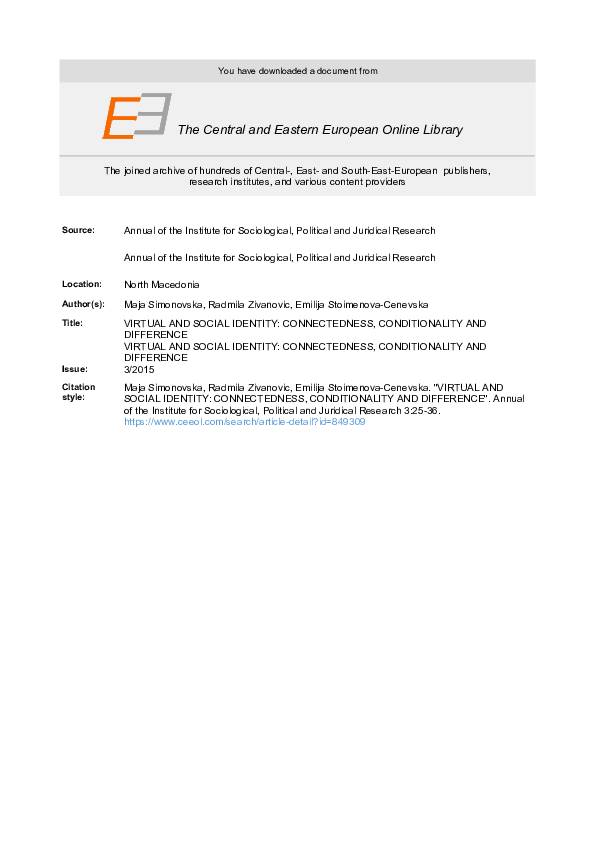 (PDF) Virtual and social identity connectedness conditionality and ...