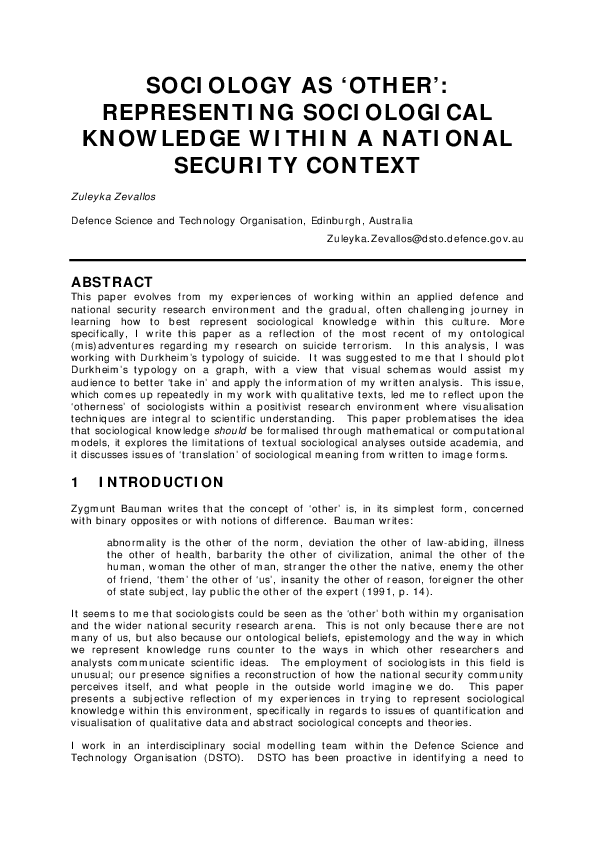 (PDF) Sociology as 'Other': Representing Sociological Knowledge within ...