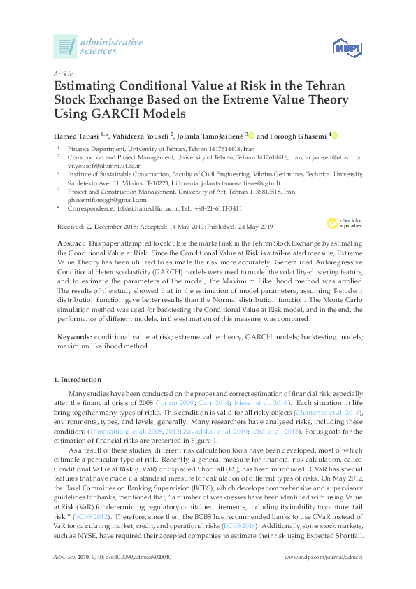 (PDF) Estimating Conditional Value at Risk in the Tehran Stock Exchange ...