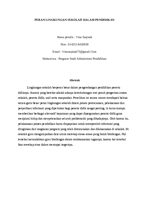 (PDF) Peran Lingkungan Sekolah dalam Pendidikan