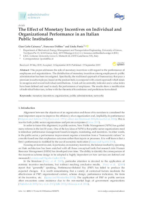 (PDF) The Effect of Monetary Incentives on Individual and ...