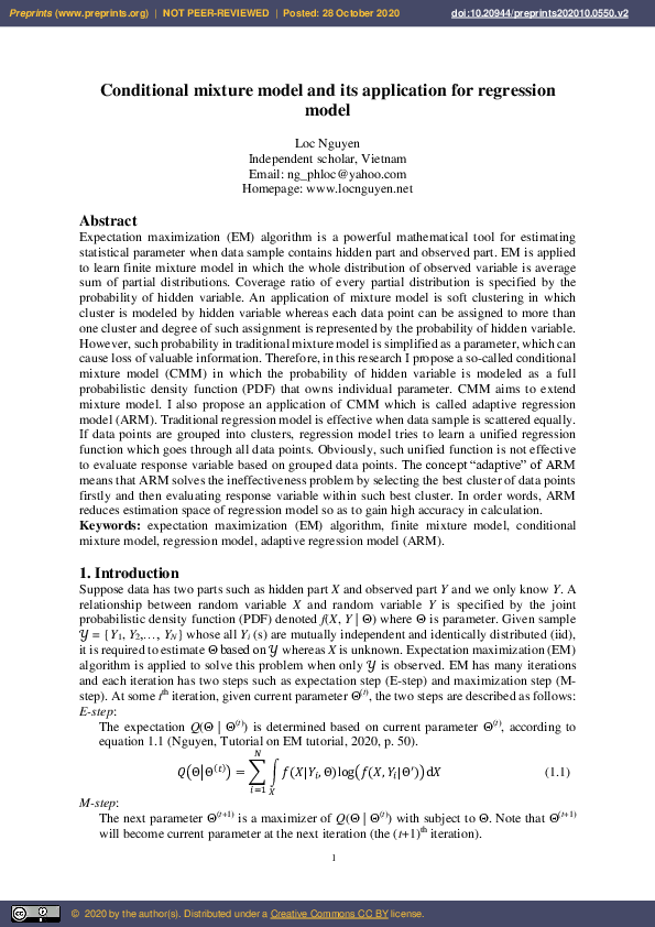 Pdf Conditional Mixture Model And Its Application For Regression Model