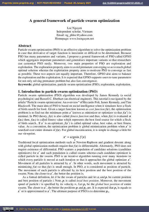 Pdf A General Framework Of Particle Swarm Optimization