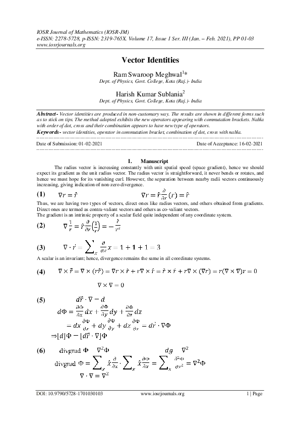 (PDF) Vector Identities