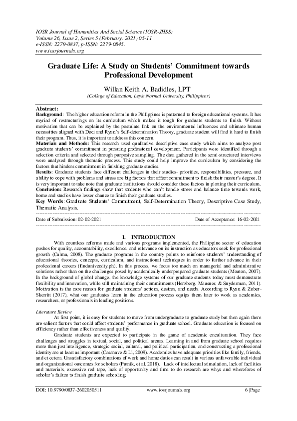 (PDF) Graduate Life: A Study on Students' Commitment towards ...