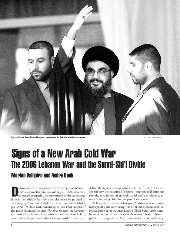 (PDF) Signs of a New Arab Cold War: The 2006 Lebanon War and the Sunni ...