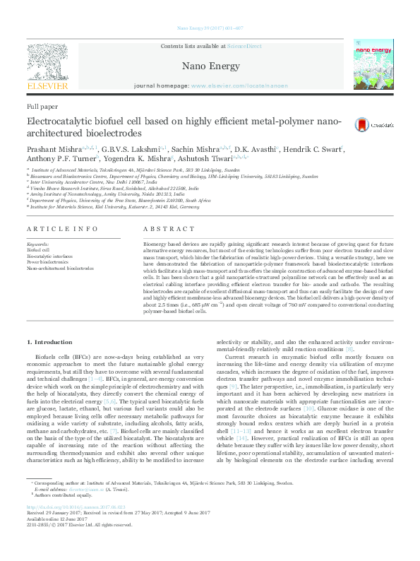 (PDF) Electrocatalytic biofuel cell based on highly efficient metal ...