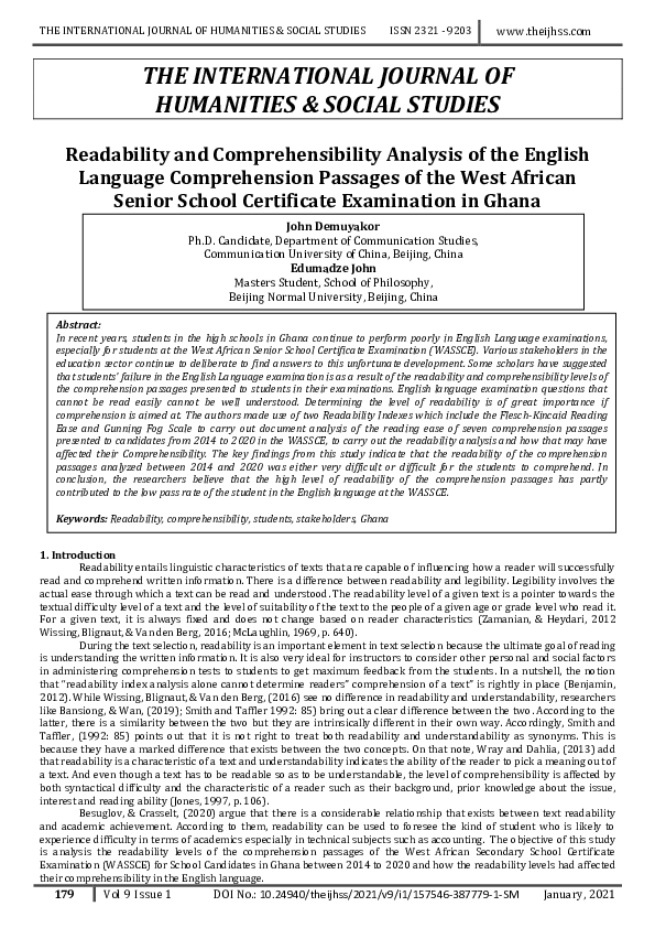 (PDF) Readability and Comprehensibility Analysis of the English ...