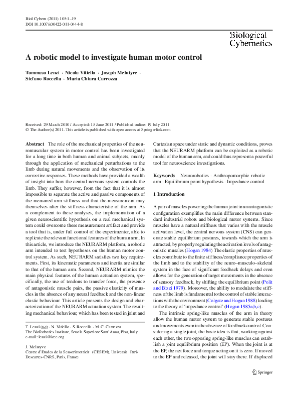 (PDF) A robotic model to investigate human motor control