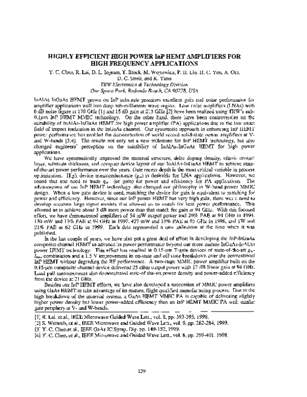 (PDF) Highly efficient high power InP HEMT amplifiers for high ...