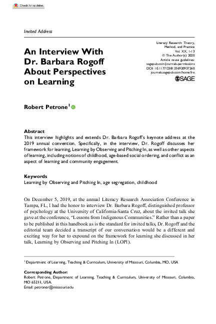 (PDF) An Interview With Dr. Barbara Rogoff About Perspectives on Learning