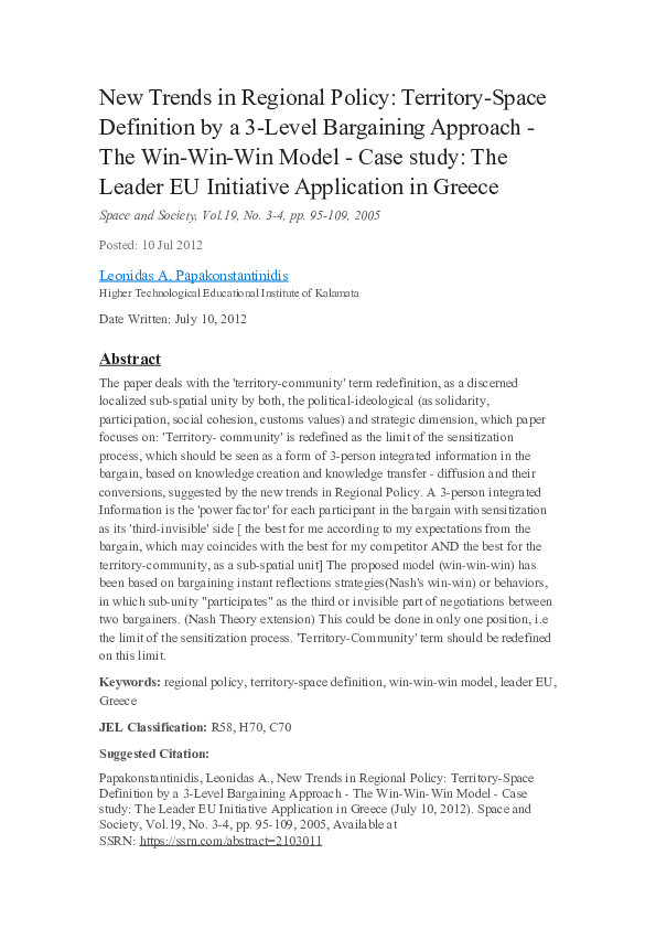 (DOC) New Trends in Regional Policy: Territory-Space Definition by a 3 ...