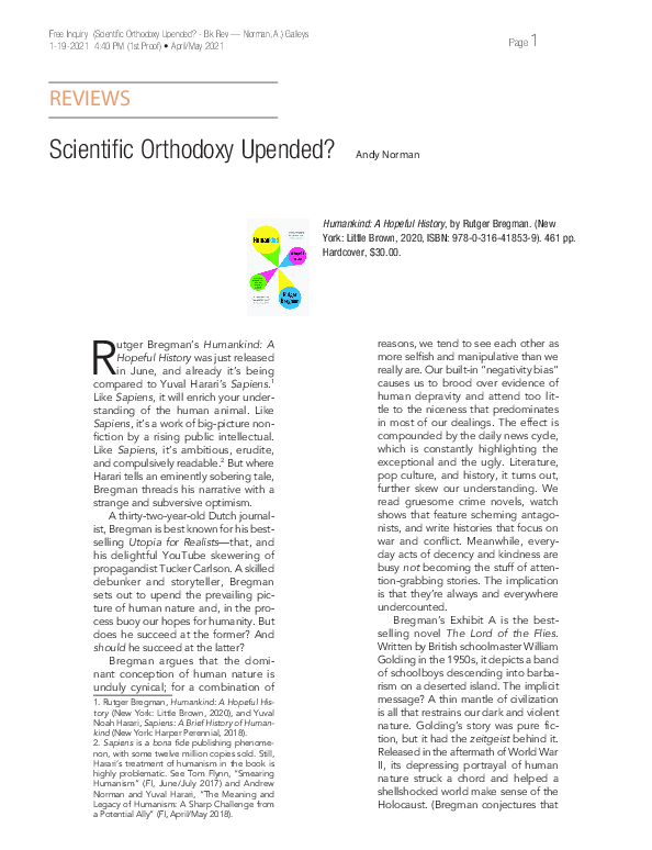 (PDF) Scientific Orthodoxy Upended? A Review of Rutger Bregman's Humankind