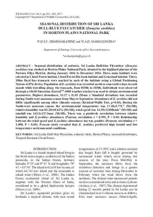 (PDF) Seasonal distribution of Sri Lanka Dull-blue Flycatcher (Eumyias ...