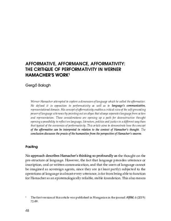 (PDF) Afformative, Afformance, Afformativity