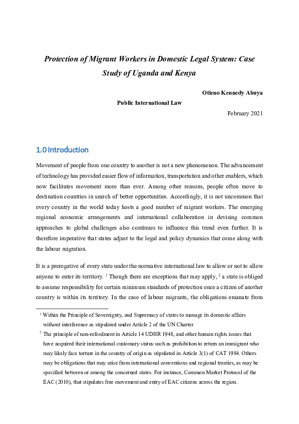 (PDF) Protection of Migrant Workers in Domestic Legal System: Case ...