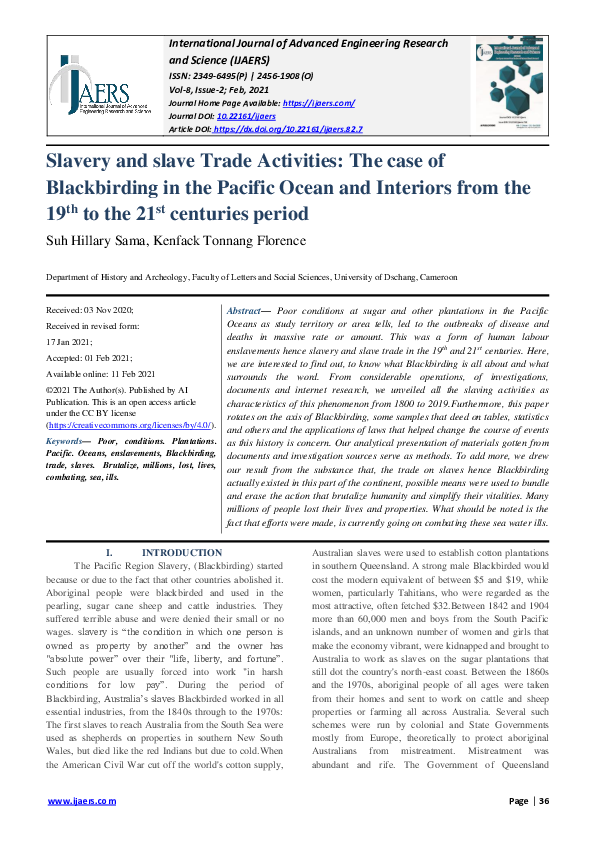 (PDF) Slavery and slave Trade Activities: The case of Blackbirding in ...