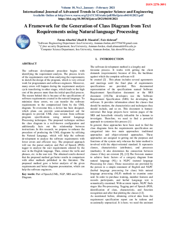 (PDF) A Framework for the Generation of Class Diagram from Text Requirements using Natural ...