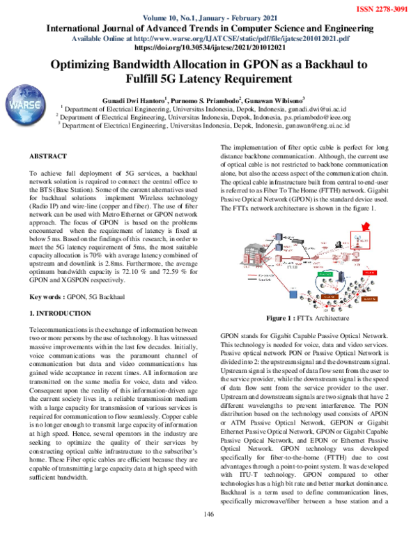 Pdf Optimizing Bandwidth Allocation In Gpon As A Backhaul To Fulfill 5g Latency Requirement