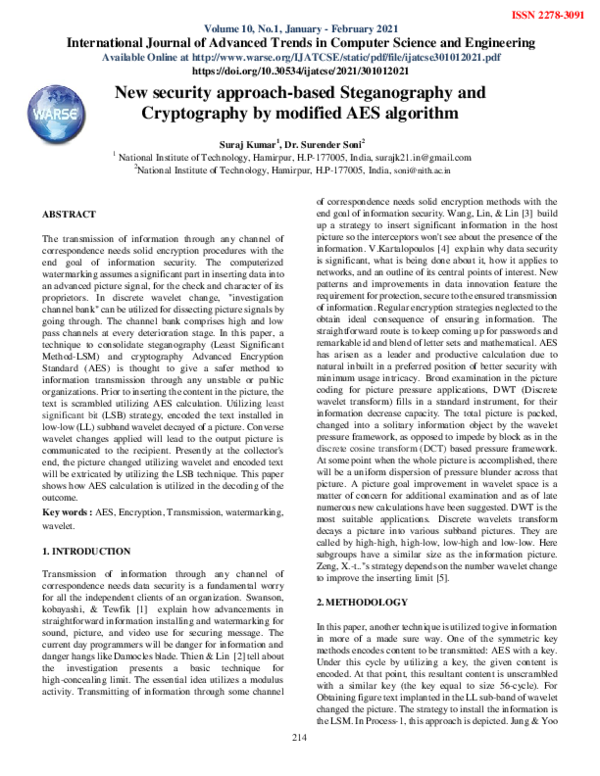 Pdf New Security Approach Based Steganography And Cryptography By Modified Aes Algorithm