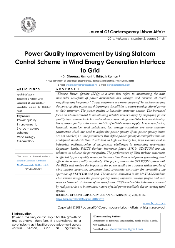 (PDF) Power Quality Improvement by Using Statcom Control Scheme in Wind Energy Generation ...