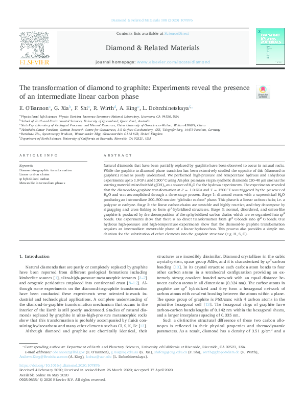 (PDF) The transformation of diamond to graphite: Experiments reveal the ...