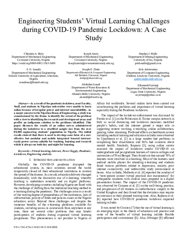(PDF) Engineering Students' Virtual Learning Challenges during COVID-19 ...