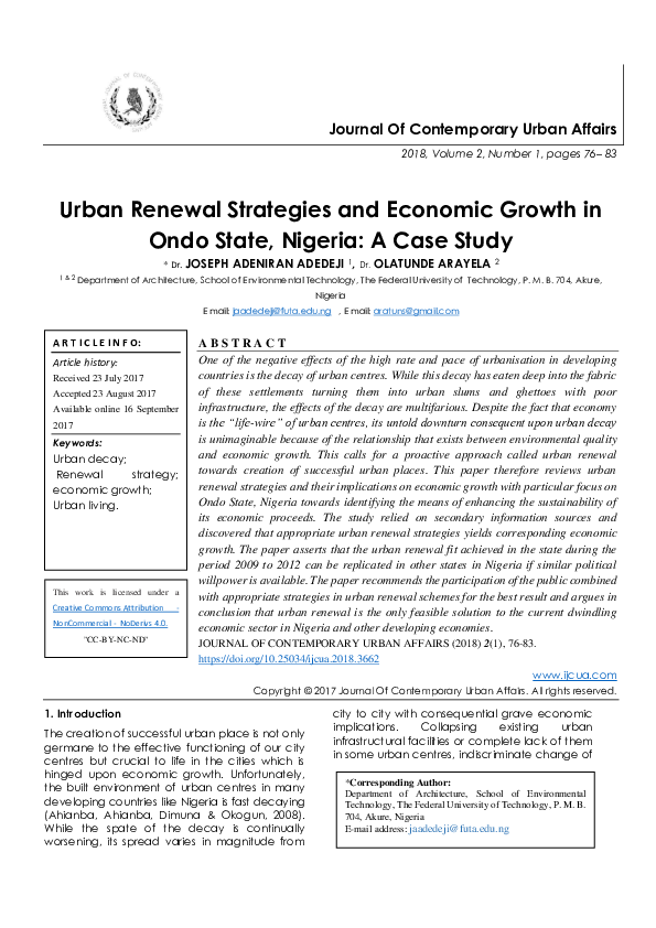 (PDF) Urban Renewal Strategies and Economic Growth in Ondo State ...