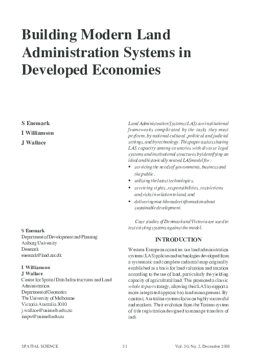 (PDF) Building modern land administration systems in developed economies