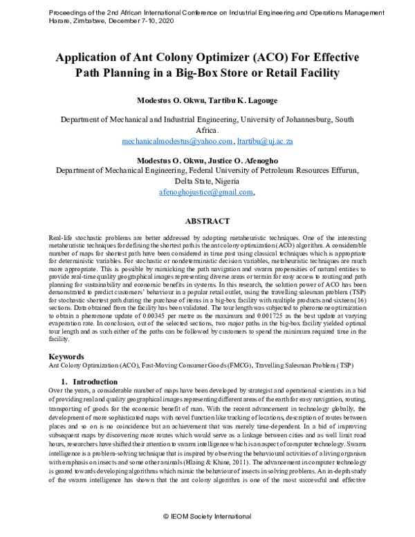(PDF) Application of Ant Colony Optimizer (ACO) For Effective Path ...